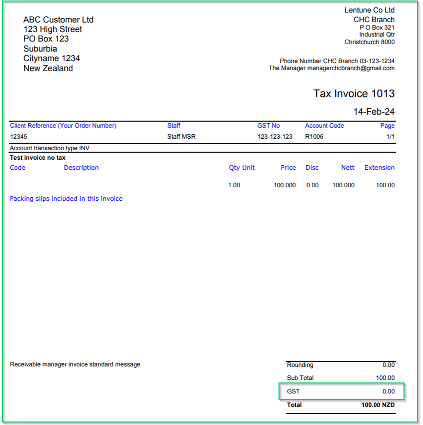 Invoice with zero rated tax – Lentune Wholesaler