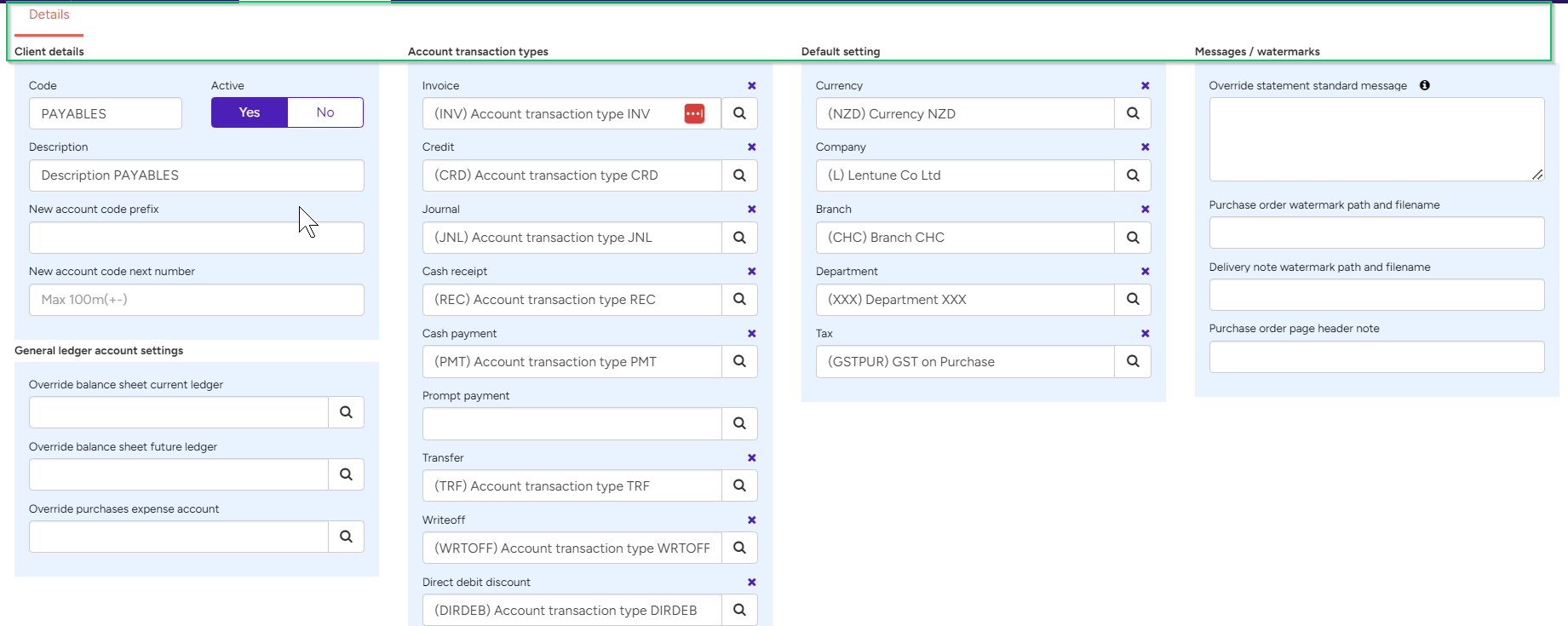Add a Payable Account Type – Lentune Wholesaler